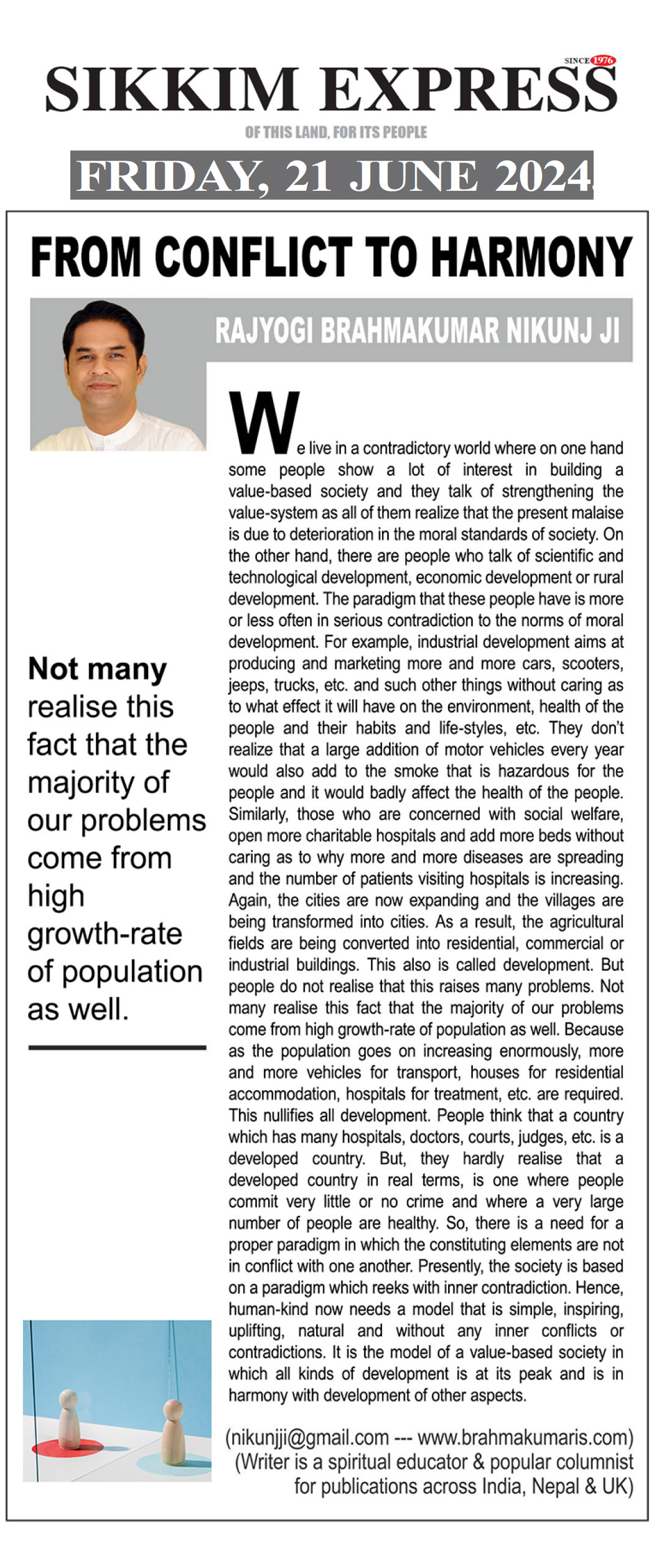 From Conflict To Harmony -Sikkim Express – Rajyogi Nikunj