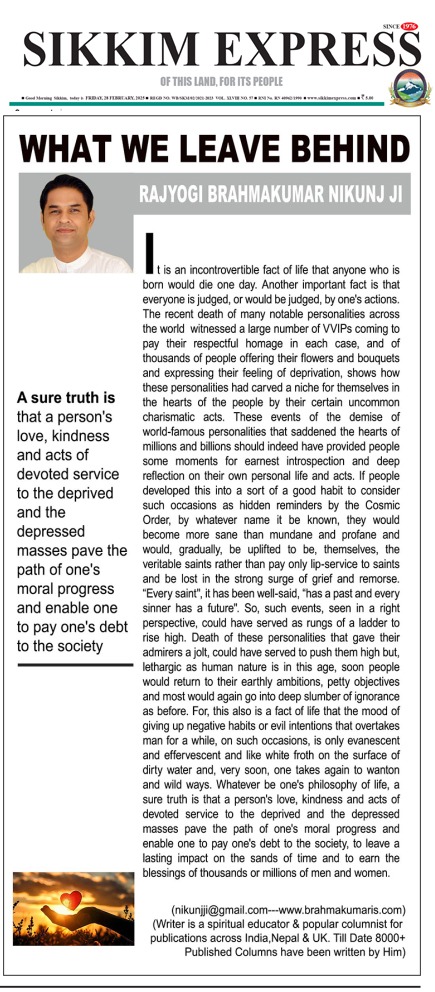 What We Leave Behind – Sikkim Express – Rajyogi Nikunj