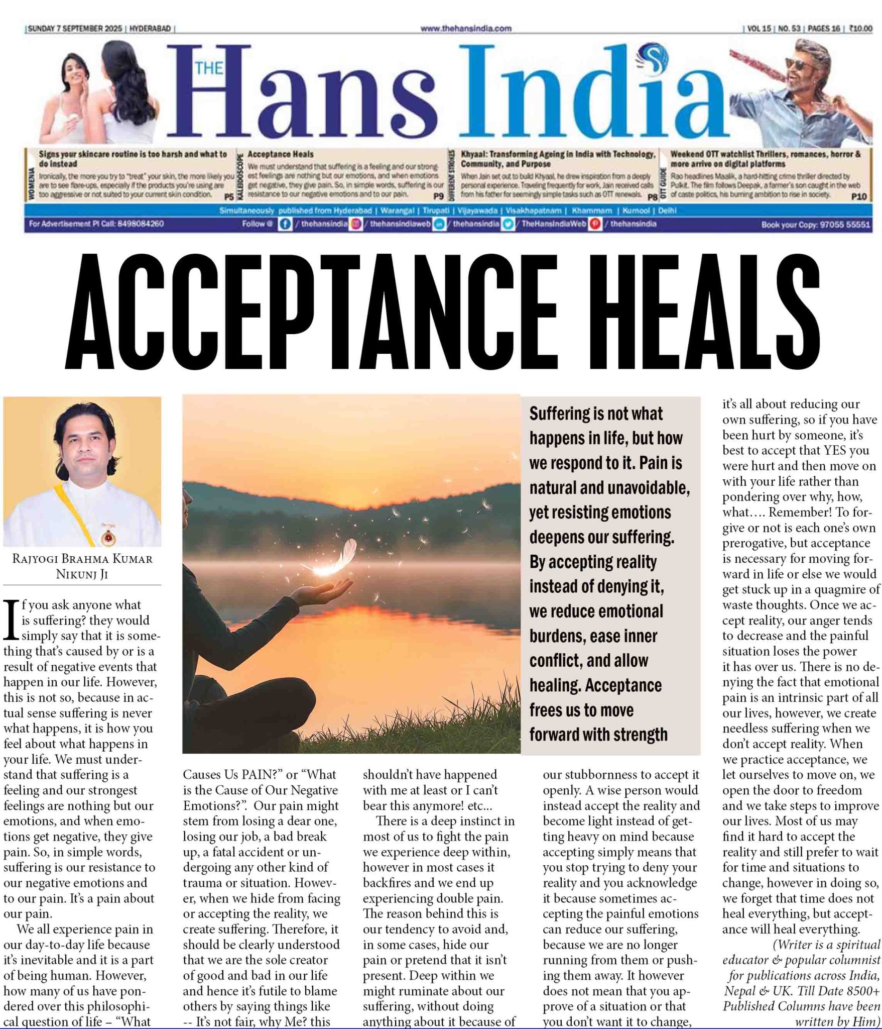 Acceptance Heals -The Hans India – Rajyogi Nikunj